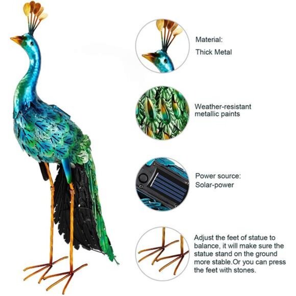 Accents | Outdoor Solar Peacock Statue Garden Decor Metal Yard Art For ...